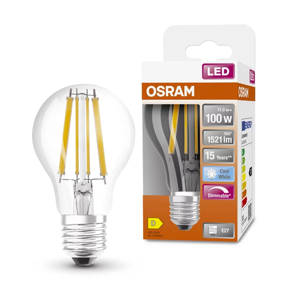 Osram LED lamp E27 | Peer A60 | Filament | Helder | 4000K | Dimbaar 11W (100W) Osram 123led.nl